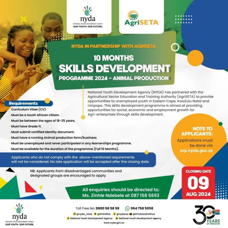 NYDA And AgriSETA Skills Development Programme 2024 | NASI ISPANI